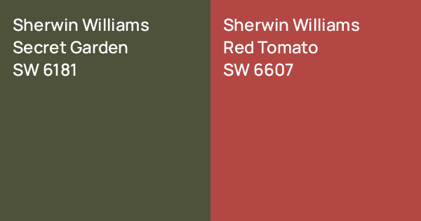 Sherwin Williams Secret Garden vs. Sherwin Williams Red Tomato comparison