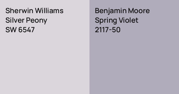 Sherwin Williams Silver Peony vs. Benjamin Moore Spring Violet comparison