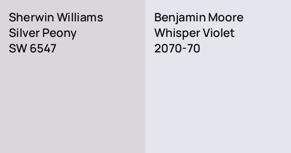 Sherwin Williams Silver Peony vs. Benjamin Moore Whisper Violet comparison