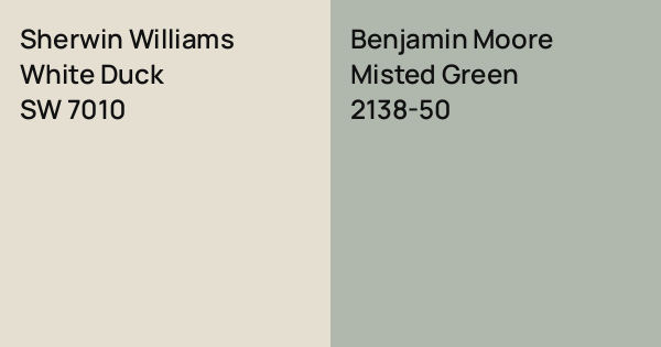 Sherwin Williams White Duck vs. Benjamin Moore Misted Green comparison