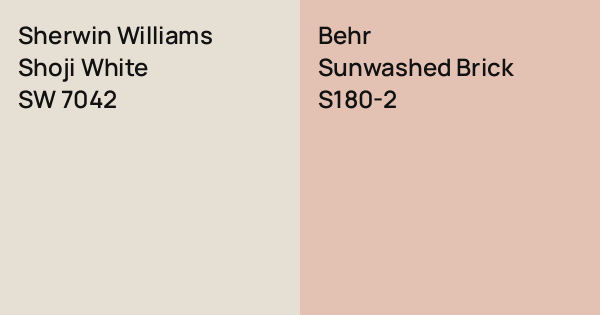 Sherwin Williams Shoji White vs. Behr Sunwashed Brick comparison