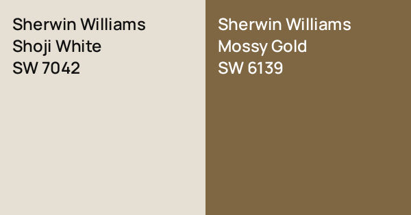Sherwin Williams Shoji White vs. Sherwin Williams Mossy Gold comparison