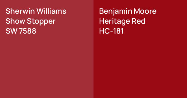Sherwin Williams Show Stopper vs. Benjamin Moore Heritage Red comparison