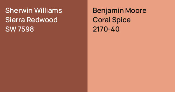 Sherwin Williams Sierra Redwood vs. Benjamin Moore Coral Spice comparison