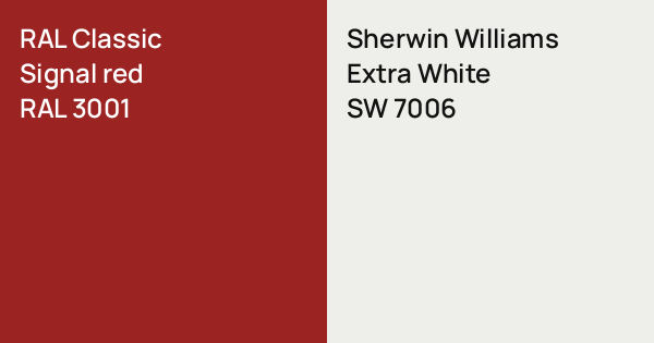 RAL Classic Signal red vs. Sherwin Williams Extra White comparison