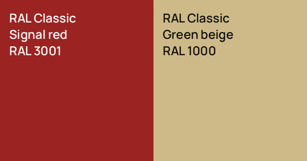 RAL Classic Signal red vs. RAL Classic Green beige comparison