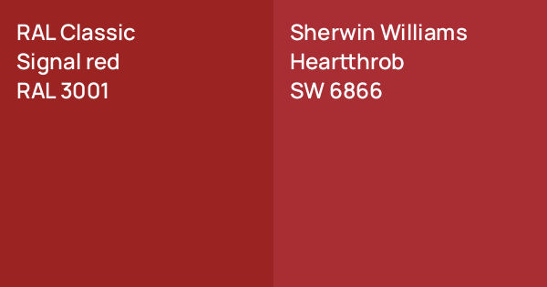 RAL Classic Signal red vs. Sherwin Williams Heartthrob comparison