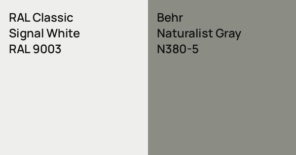 RAL Classic Signal White vs. Behr Naturalist Gray comparison