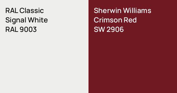 RAL Classic Signal White vs. Sherwin Williams Crimson Red comparison