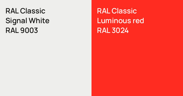 RAL Classic Signal White vs. RAL Classic Luminous red comparison