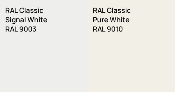 RAL Classic Signal White vs. RAL Classic Pure White comparison