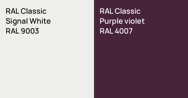 RAL Classic Signal White vs. RAL Classic Purple violet comparison