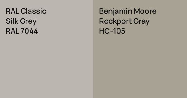 RAL Classic Silk Grey vs. Benjamin Moore Rockport Gray comparison