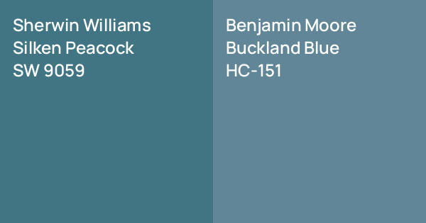 Sherwin Williams Silken Peacock vs. Benjamin Moore Buckland Blue comparison
