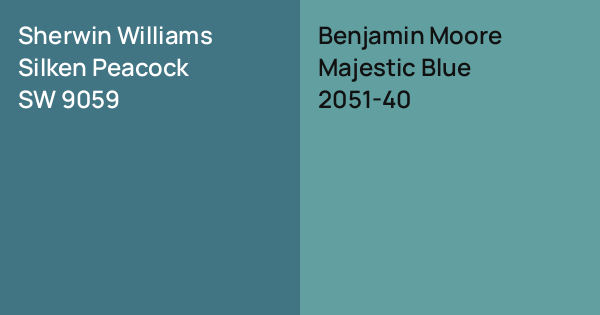 Sherwin Williams Silken Peacock vs. Benjamin Moore Majestic Blue comparison