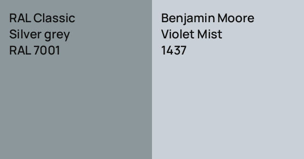 RAL Classic Silver grey vs. Benjamin Moore Violet Mist comparison