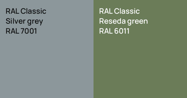 RAL Classic Silver grey vs. RAL Classic Reseda green comparison