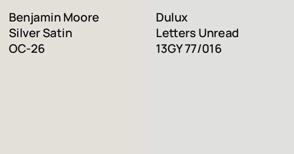 Benjamin Moore Silver Satin vs. Dulux Letters Unread comparison