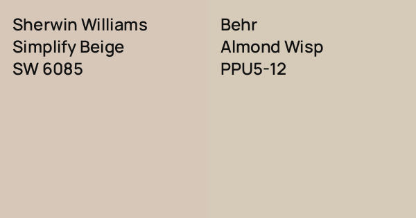 Sherwin Williams Simplify Beige vs. Behr Almond Wisp comparison