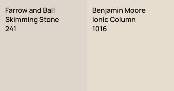 Farrow and Ball Skimming Stone vs. Benjamin Moore Ionic Column comparison