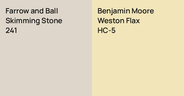 Farrow and Ball Skimming Stone vs. Benjamin Moore Weston Flax comparison