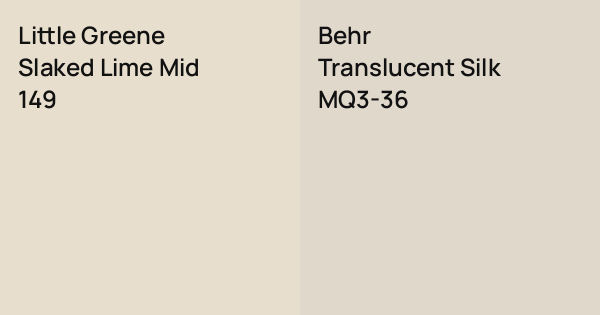 Little Greene Slaked Lime Mid vs. Behr Translucent Silk comparison