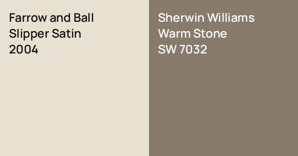 Farrow and Ball Slipper Satin vs. Sherwin Williams Warm Stone comparison