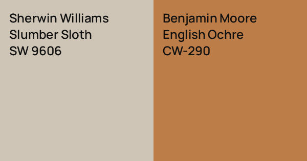 Sherwin Williams Slumber Sloth vs. Benjamin Moore English Ochre comparison
