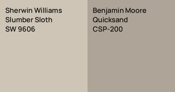 Sherwin Williams Slumber Sloth vs. Benjamin Moore Quicksand comparison