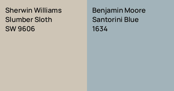 Sherwin Williams Slumber Sloth vs. Benjamin Moore Santorini Blue comparison