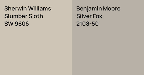 Sherwin Williams Slumber Sloth vs. Benjamin Moore Silver Fox comparison