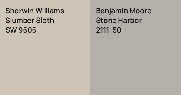 Sherwin Williams Slumber Sloth vs. Benjamin Moore Stone Harbor comparison