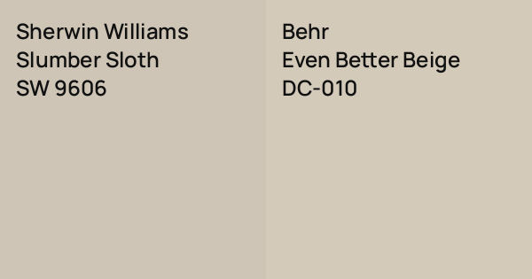 Sherwin Williams Slumber Sloth vs. Behr Even Better Beige comparison