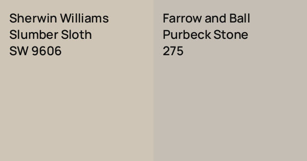 Sherwin Williams Slumber Sloth vs. Farrow and Ball Purbeck Stone comparison
