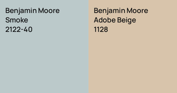 Benjamin Moore Smoke vs. Benjamin Moore Adobe Beige comparison