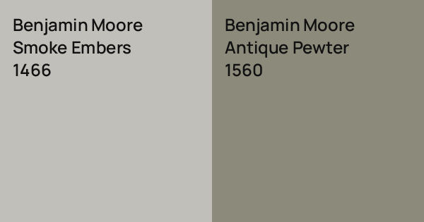 Benjamin Moore Smoke Embers vs. Benjamin Moore Antique Pewter comparison