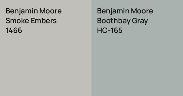 Benjamin Moore Smoke Embers vs. Benjamin Moore Boothbay Gray comparison