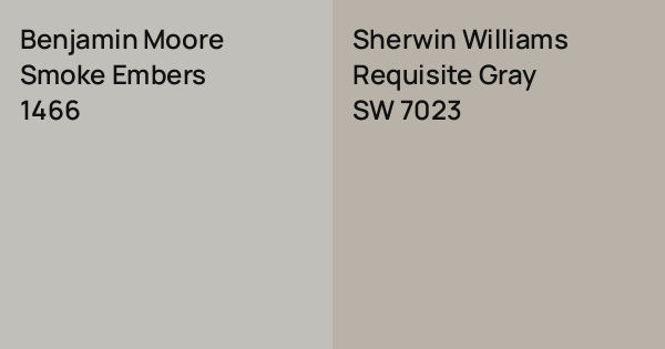 Benjamin Moore Smoke Embers vs. Sherwin Williams Requisite Gray comparison