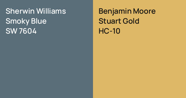 Sherwin Williams Smoky Blue vs. Benjamin Moore Stuart Gold comparison