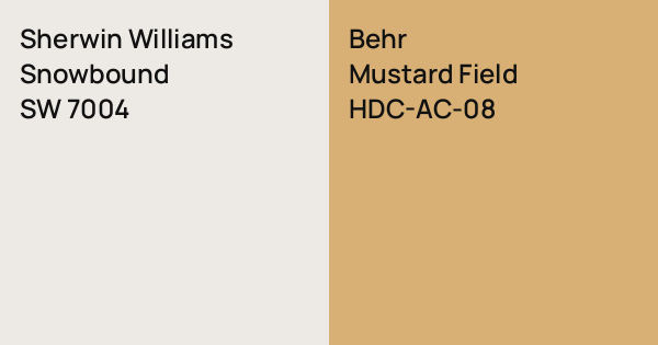 Sherwin Williams Snowbound vs. Behr Mustard Field comparison