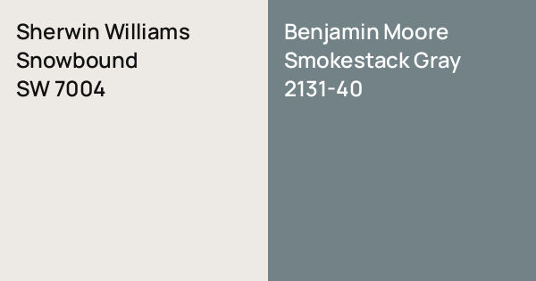 Sherwin Williams Snowbound vs. Benjamin Moore Smokestack Gray comparison