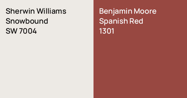 Sherwin Williams Snowbound vs. Benjamin Moore Spanish Red comparison