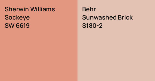 Sherwin Williams Sockeye vs. Behr Sunwashed Brick comparison