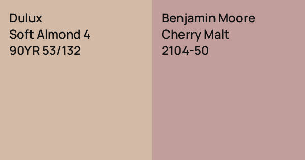 Dulux Soft Almond 4 vs. Benjamin Moore Cherry Malt comparison
