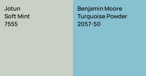 Jotun Soft Mint vs. Benjamin Moore Turquoise Powder comparison