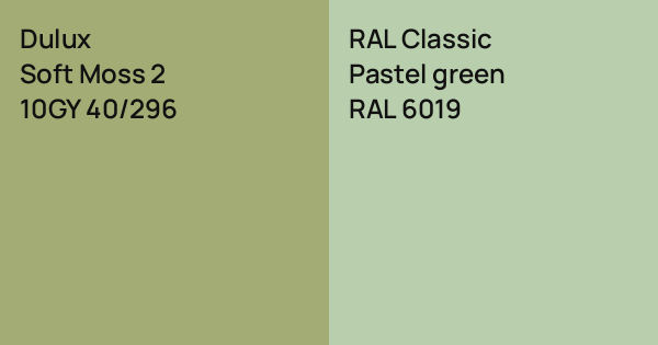 Dulux Soft Moss 2 vs. RAL Classic Pastel green comparison