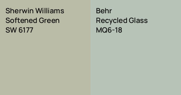 Sherwin Williams Softened Green vs. Behr Recycled Glass comparison