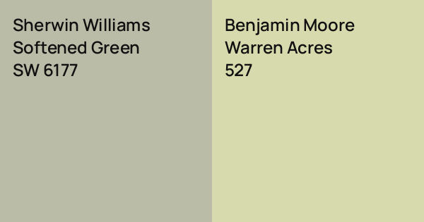 Sherwin Williams Softened Green vs. Benjamin Moore Warren Acres comparison