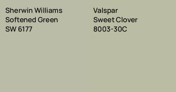 Sherwin Williams Softened Green vs. Valspar Sweet Clover comparison