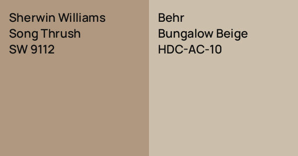 Sherwin Williams Song Thrush vs. Behr Bungalow Beige comparison